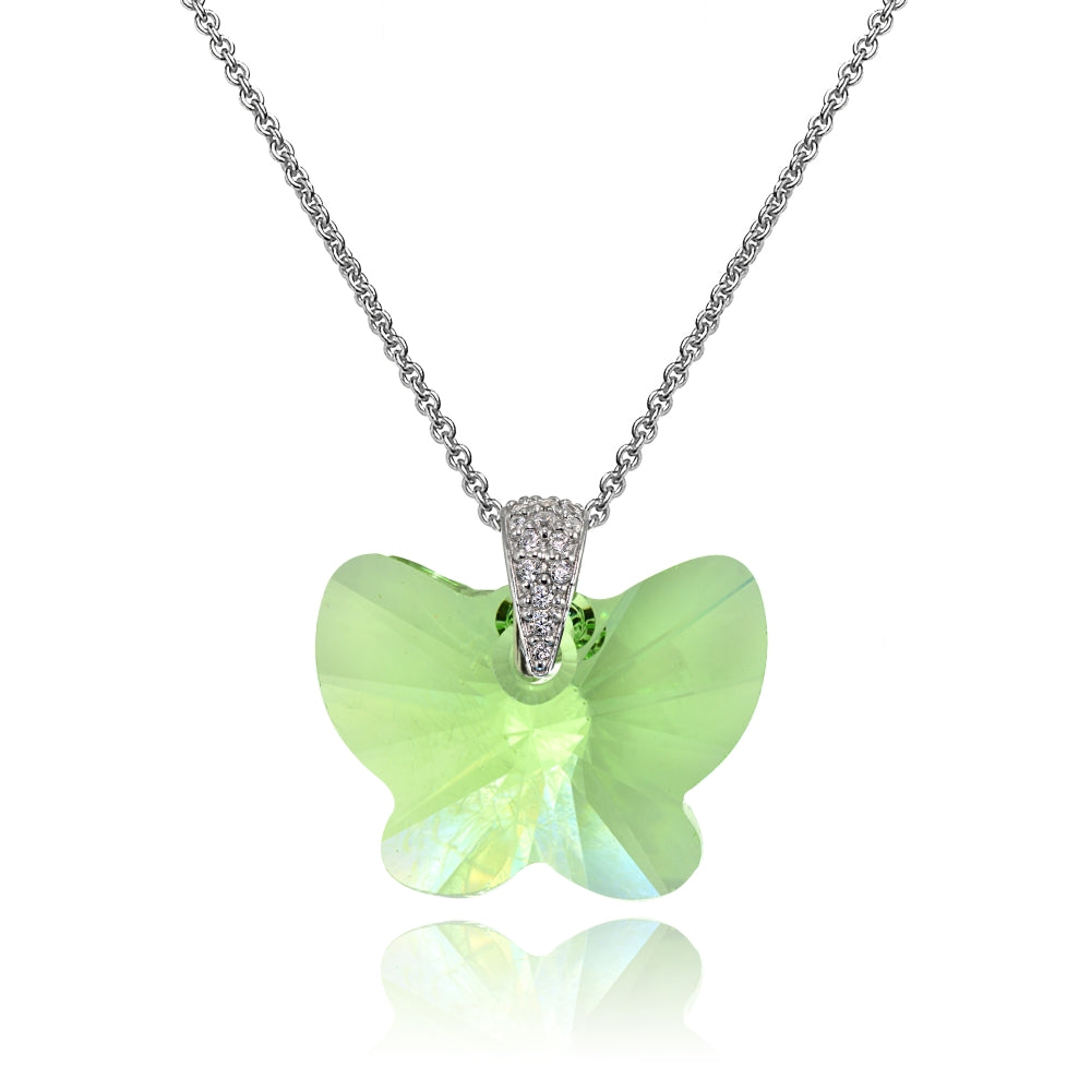 Sterling Silver Light Green Butterfly Pendant Necklace Made with Swaro ...