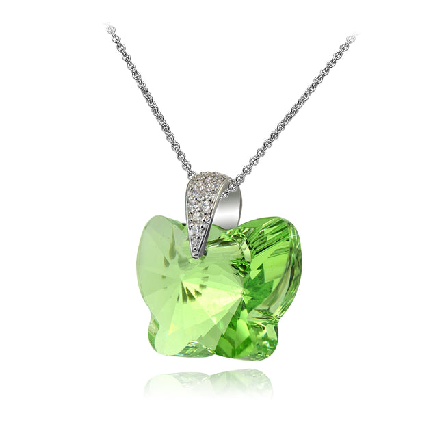 Sterling Silver Light Green Butterfly Pendant Necklace Made with Swaro ...