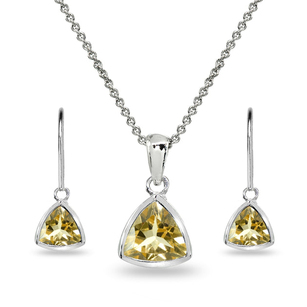 Sterling Silver Citrine Trillion Bezel-Set Pendant Necklace & Dangle L ...