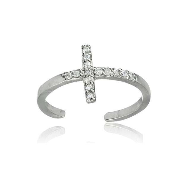 Sterling Silver Cubic Zirconia Sideways Cross Toe Ring – SilverSpeck